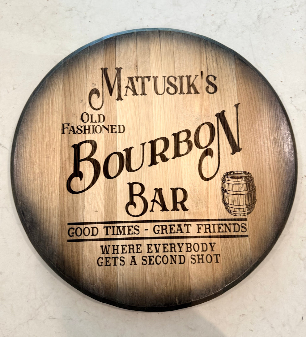 Custom Bourbon Barrel Head Bar Sign – The Whiskey Workshop